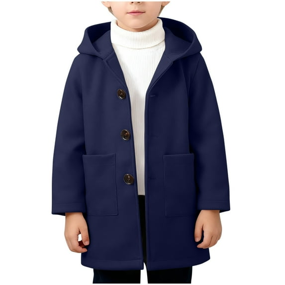 breaise Boy Girl Fall Winter Coat Toddler Hooded Pea Coat Trendy Long Sleeve Wool Blend Jacket ...