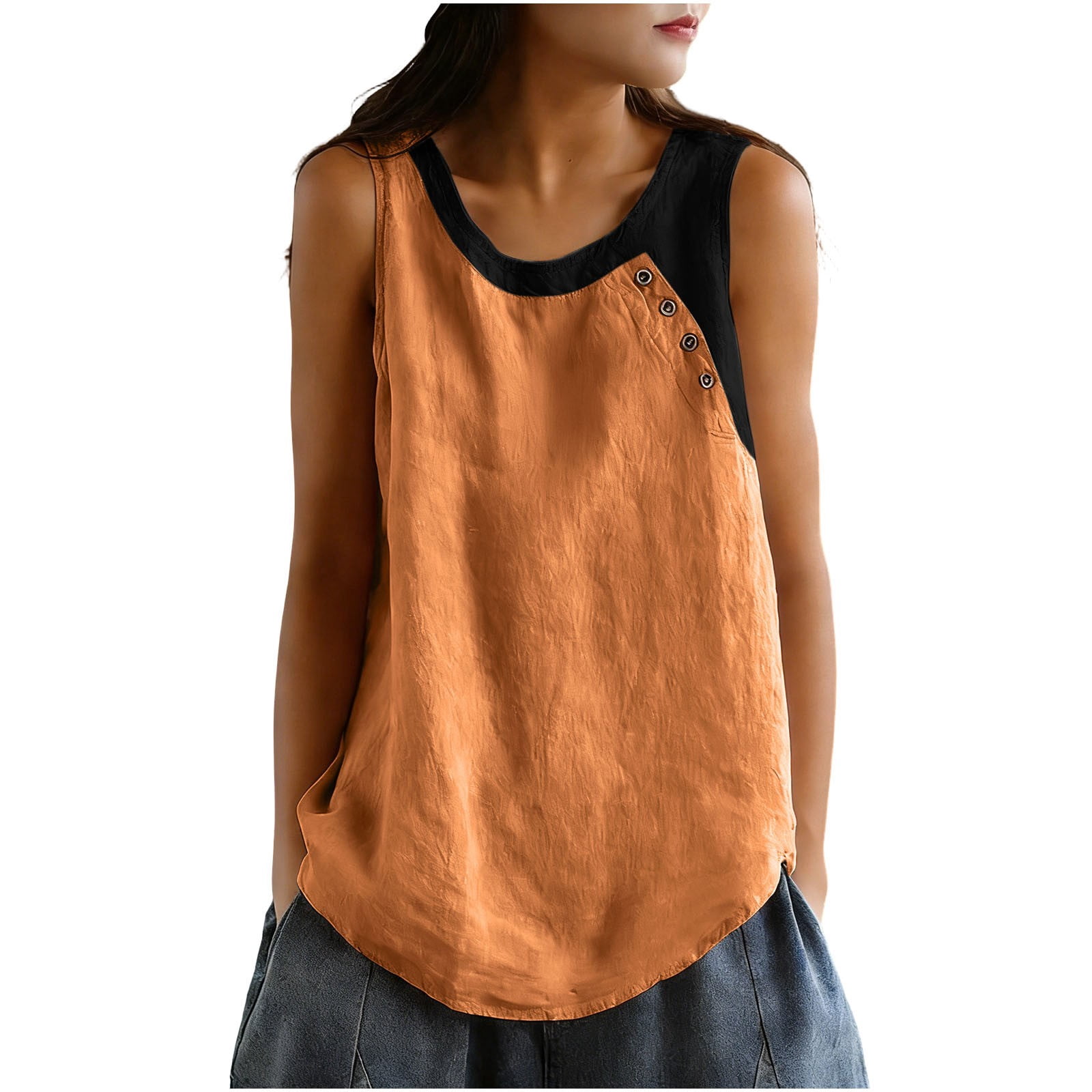 breaise Cotton Linen Sleeveless Shirts for Women Plus Size Tank Top ...