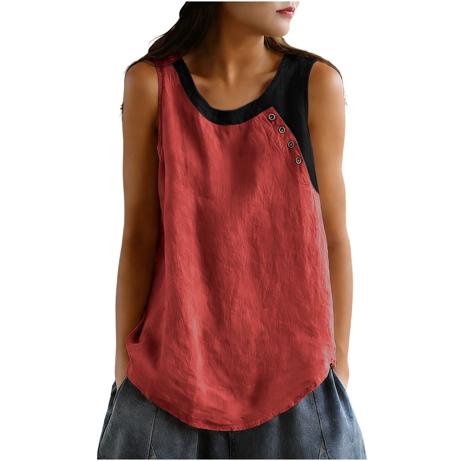 breaise Cotton Linen Sleeveless Shirts for Women Plus Size Tank Top ...