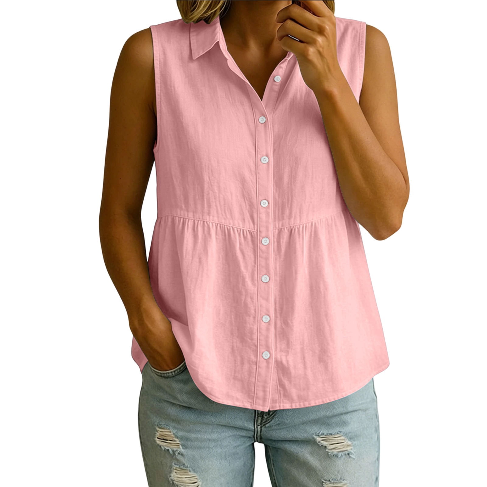 breaise Cotton Linen Tank Tops for Women Button Down Tshirt Lightweight ...