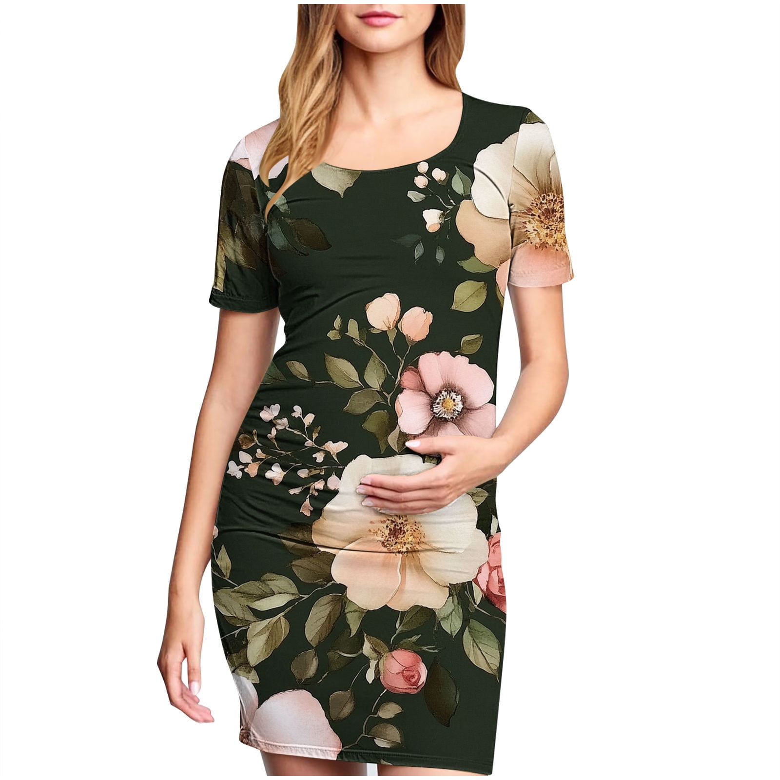 breaise Floral Ruched Bodycon Dress for Maternity Daily Wearing, Women ...