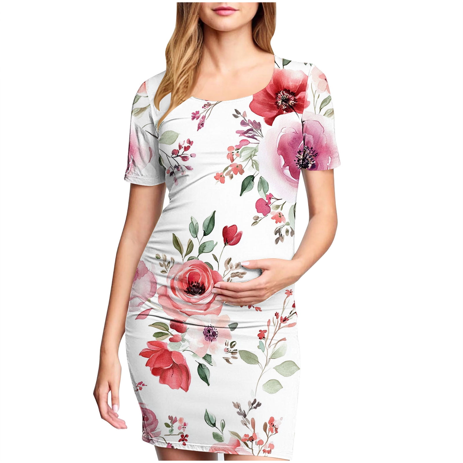 breaise Floral Ruched Bodycon Dress for Maternity Daily Wearing, Women ...