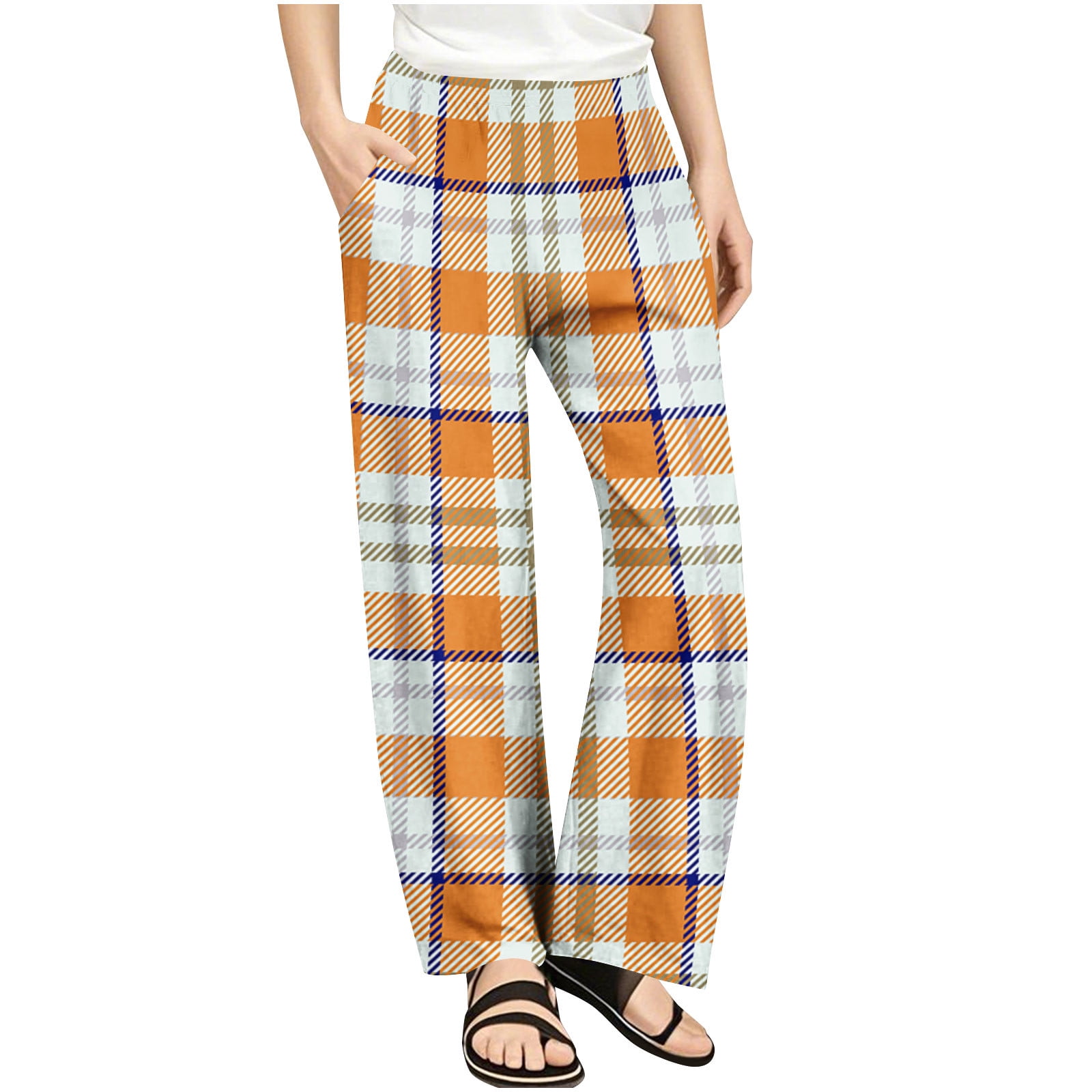 breaise Girl Boy Plaid Pants Cute Loose High Waisted Lounge Trousers Wide Leg Pajamas Trouser ...