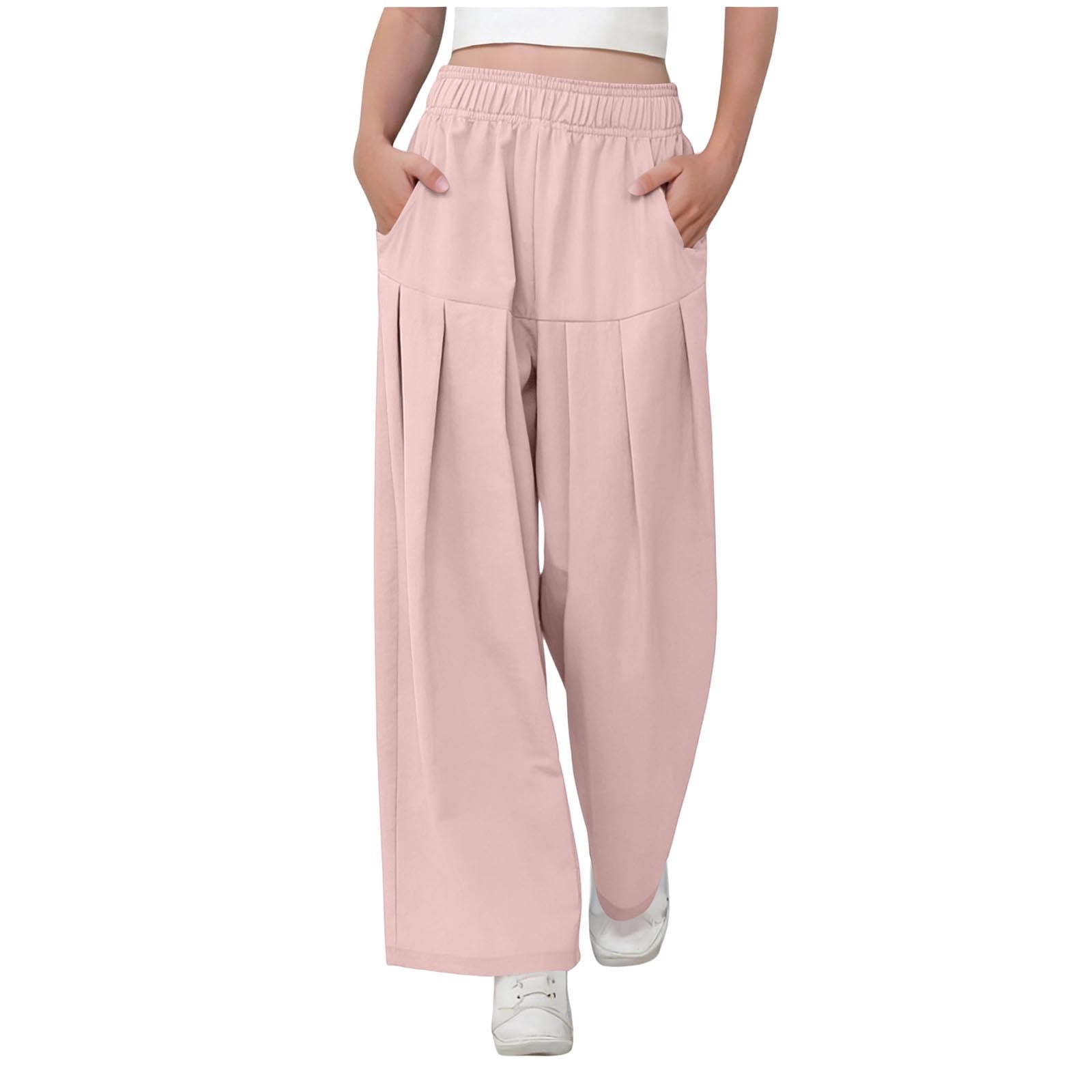 breaise Girl Wide Leg Pants Lightweihgt Pleated Elastic Hight Waist ...