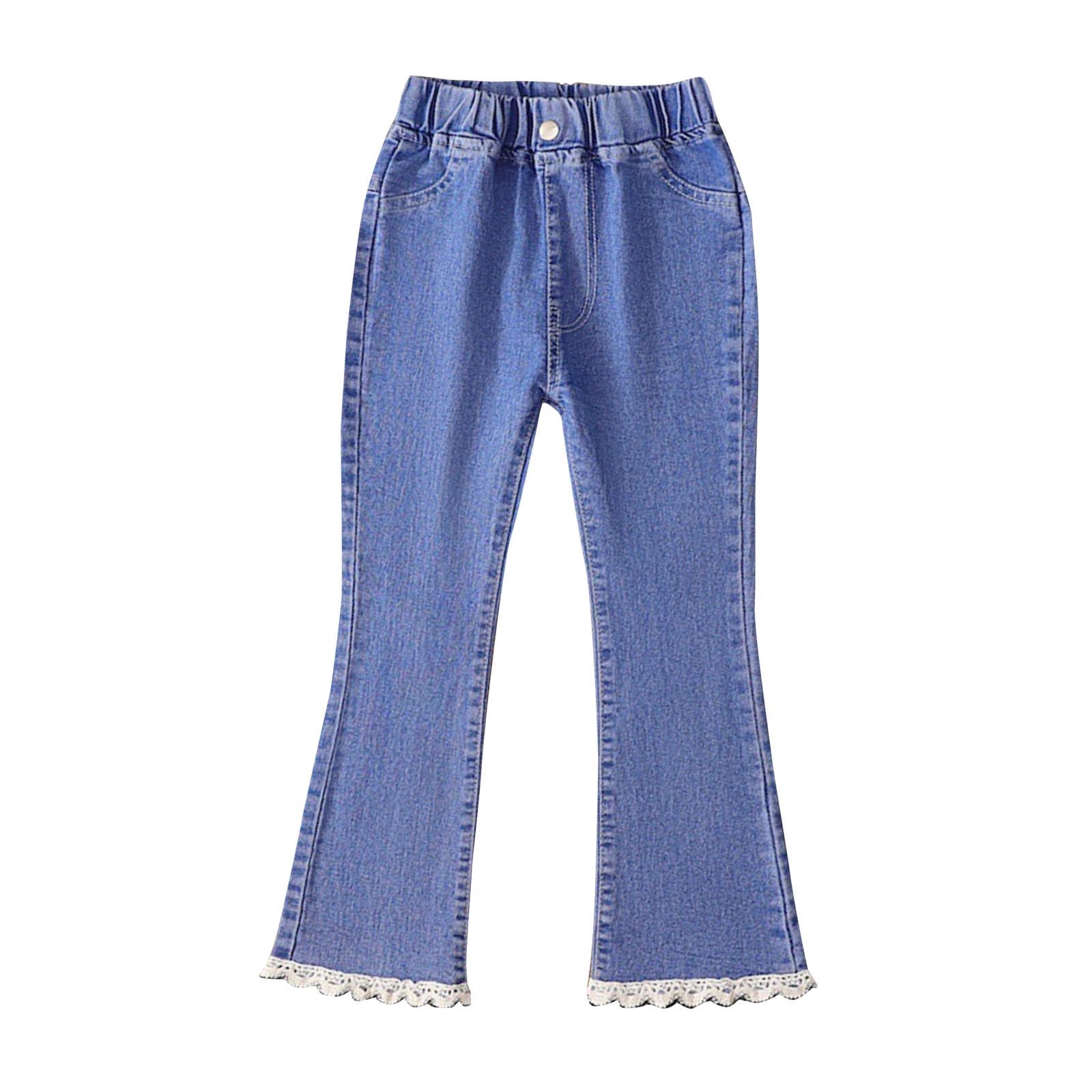 breaise Girl's High Waisted Ripped Lace Hem Flared Jeans Back Pocket ...