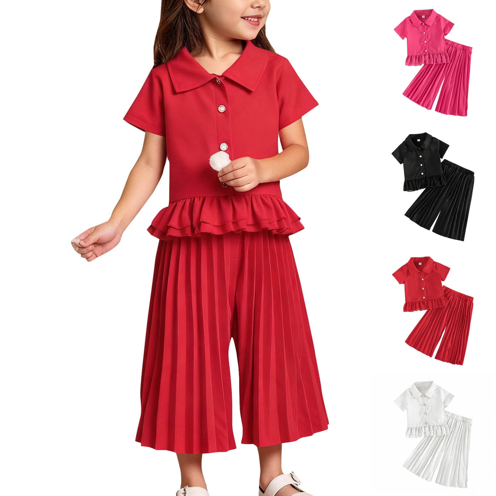 breaise Girls 2 Piece Outfits Summer Short Sleeve Button Down Shirts ...