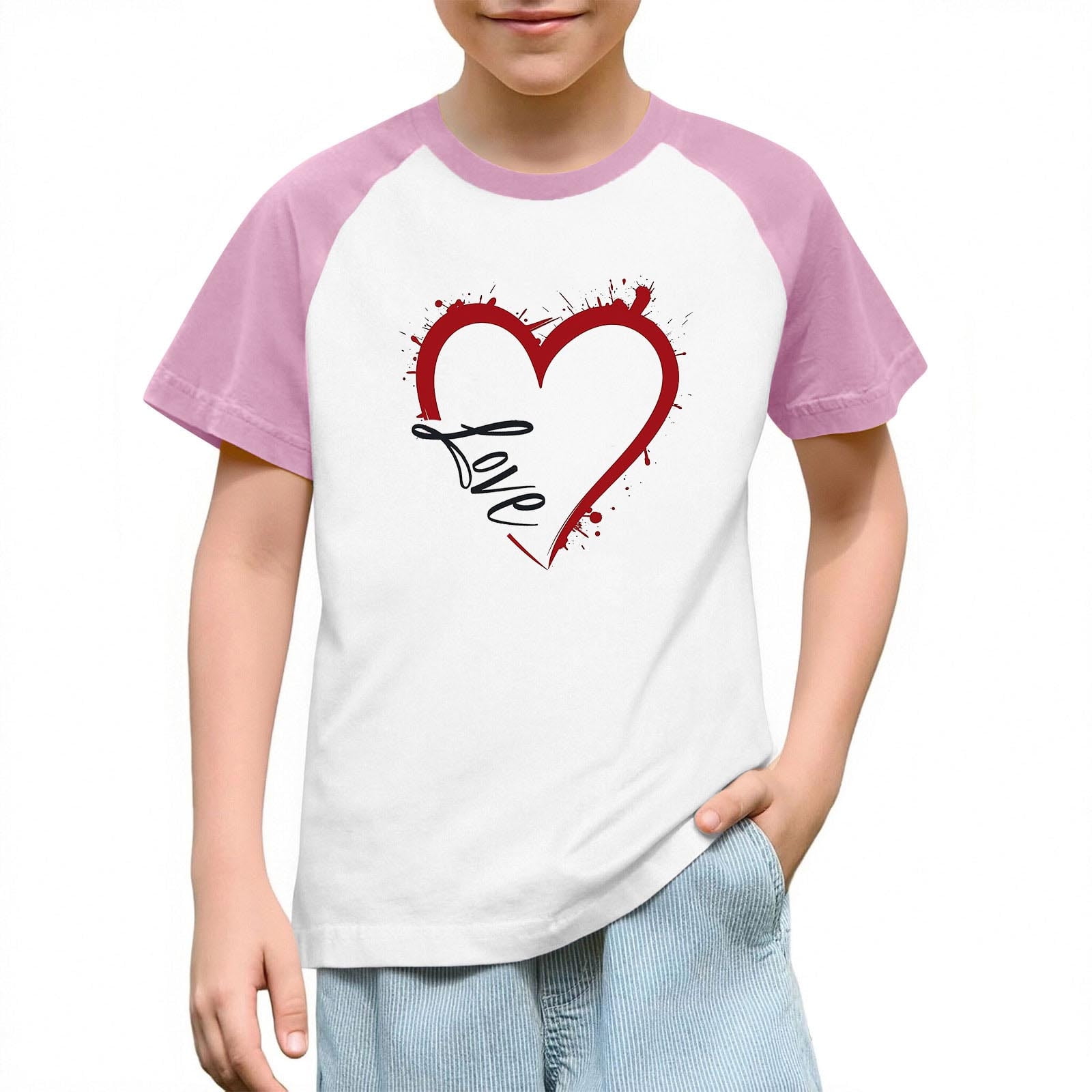 breaise Girls Boys Summer Shirts Valentine's Day Loose Fit Short Sleeve ...