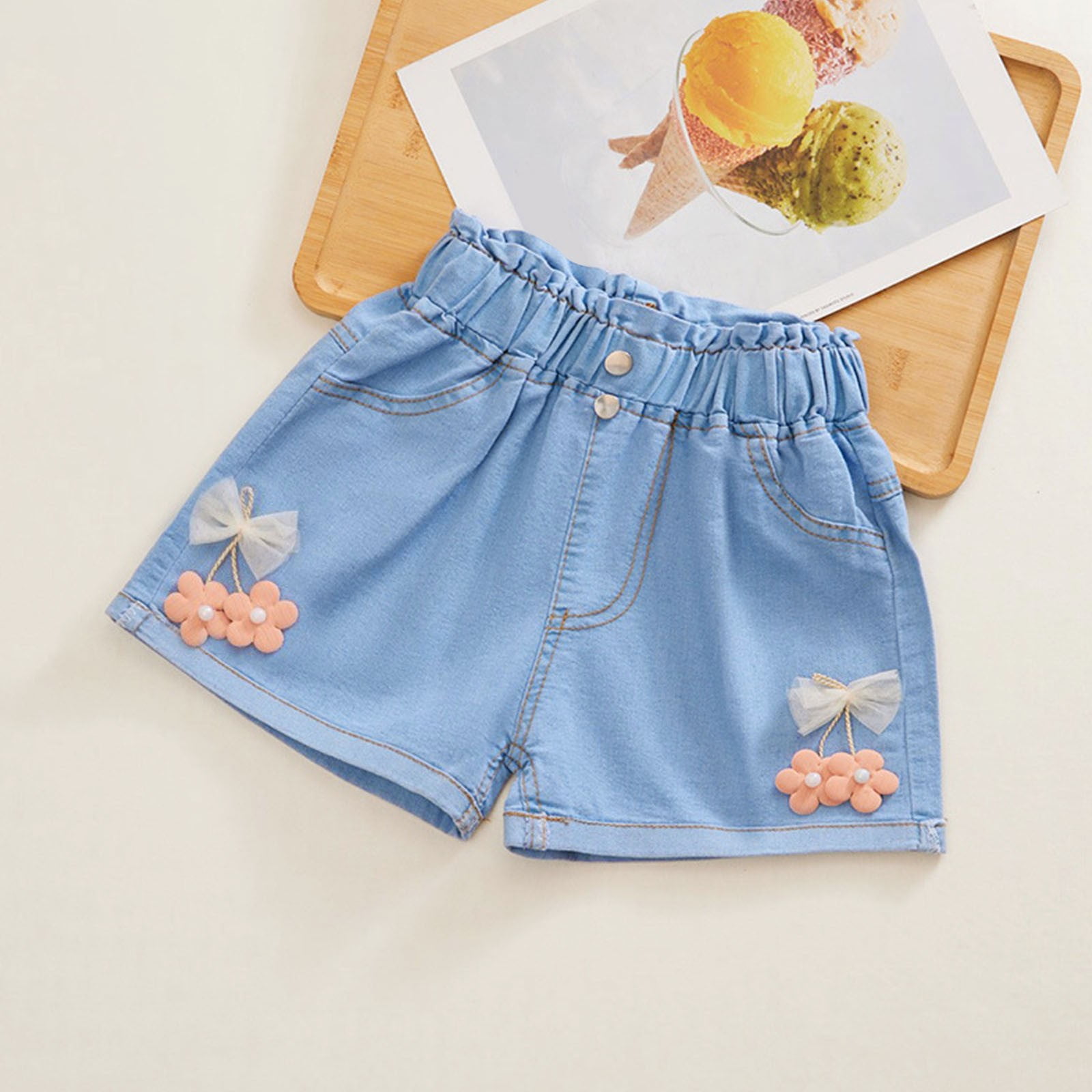 breaise Girls Denim Summer Shorts Teen Girls Elastic Waistband Graphic ...