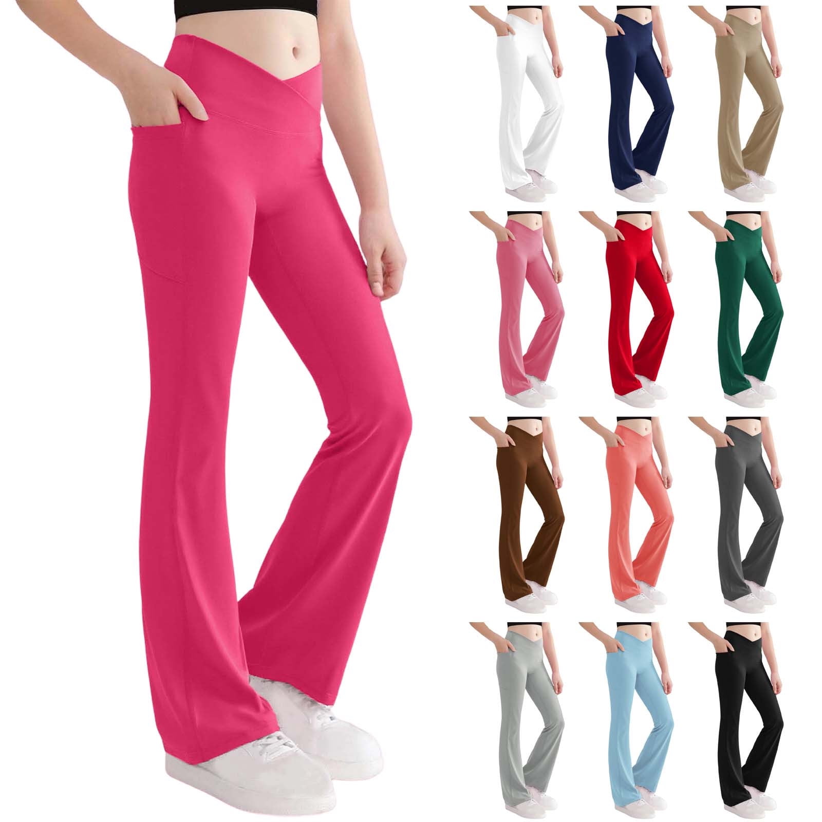 breaise Girls Flare Leggings with Pockets - Crossover Waist Bell ...