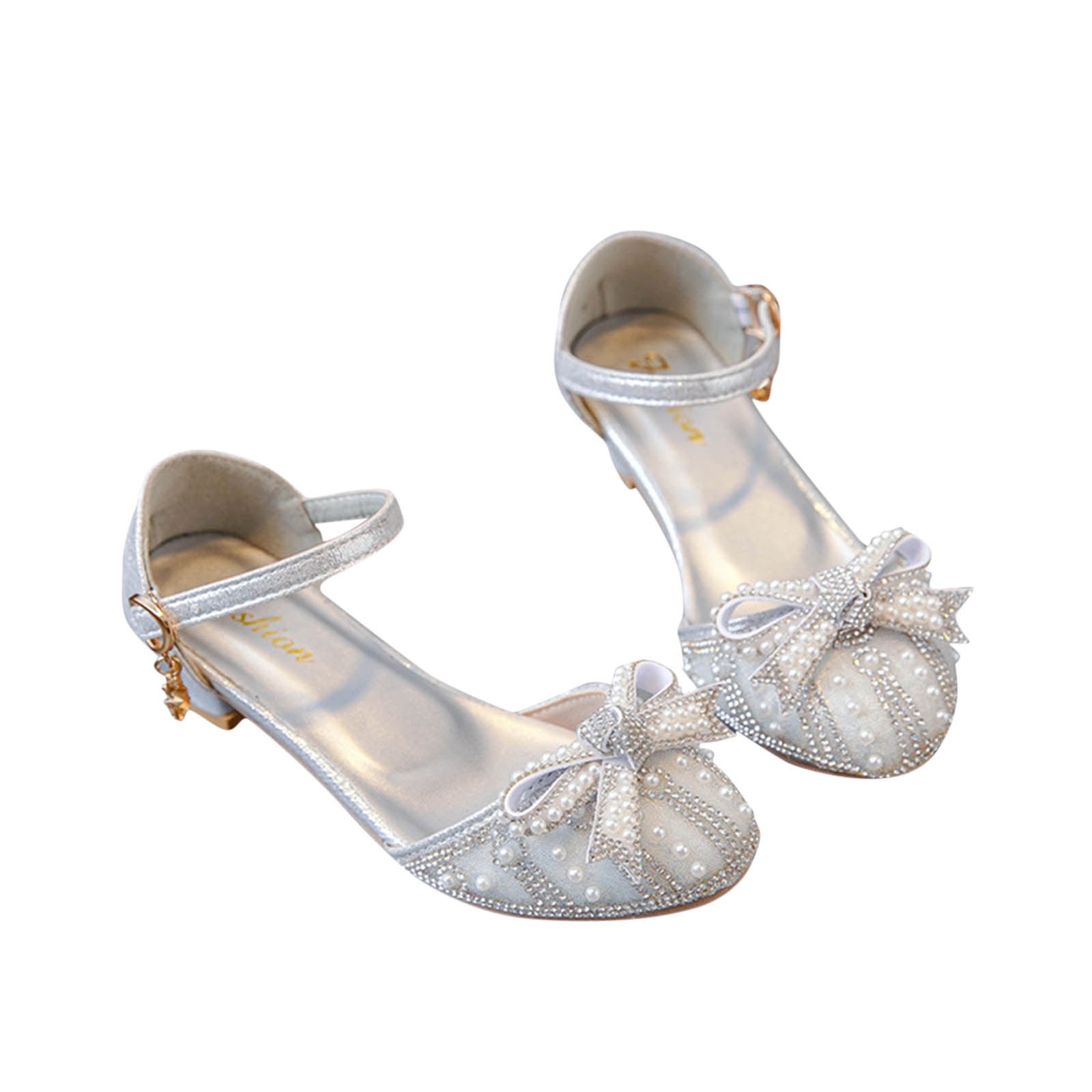 breaise Girls Glitter Ballet Flats Mary Janes Pearl Rhinestonesr ...