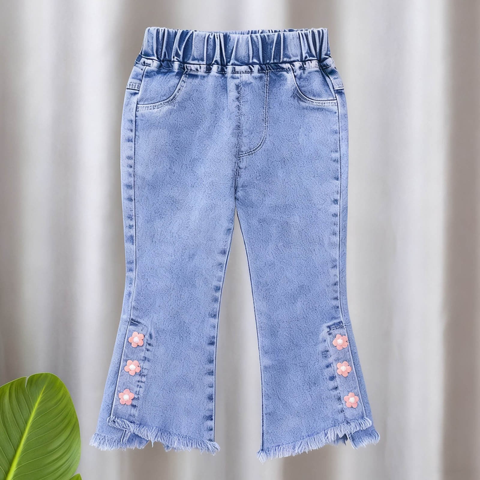 breaise Girls Jeans Flare Bell Bottom Bow Jeans Kids High Waist Denim ...