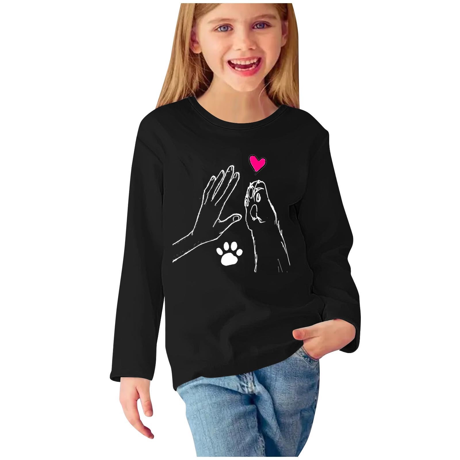 breaise Girls Long Sleeve Tees Girls Graphic Print T-Shirts Kids Basic ...