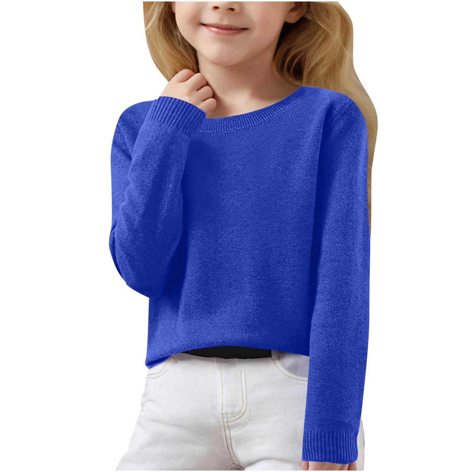 breaise Girls Pullover Sweaters Kids Long Sleeve Solid Color Crewneck ...