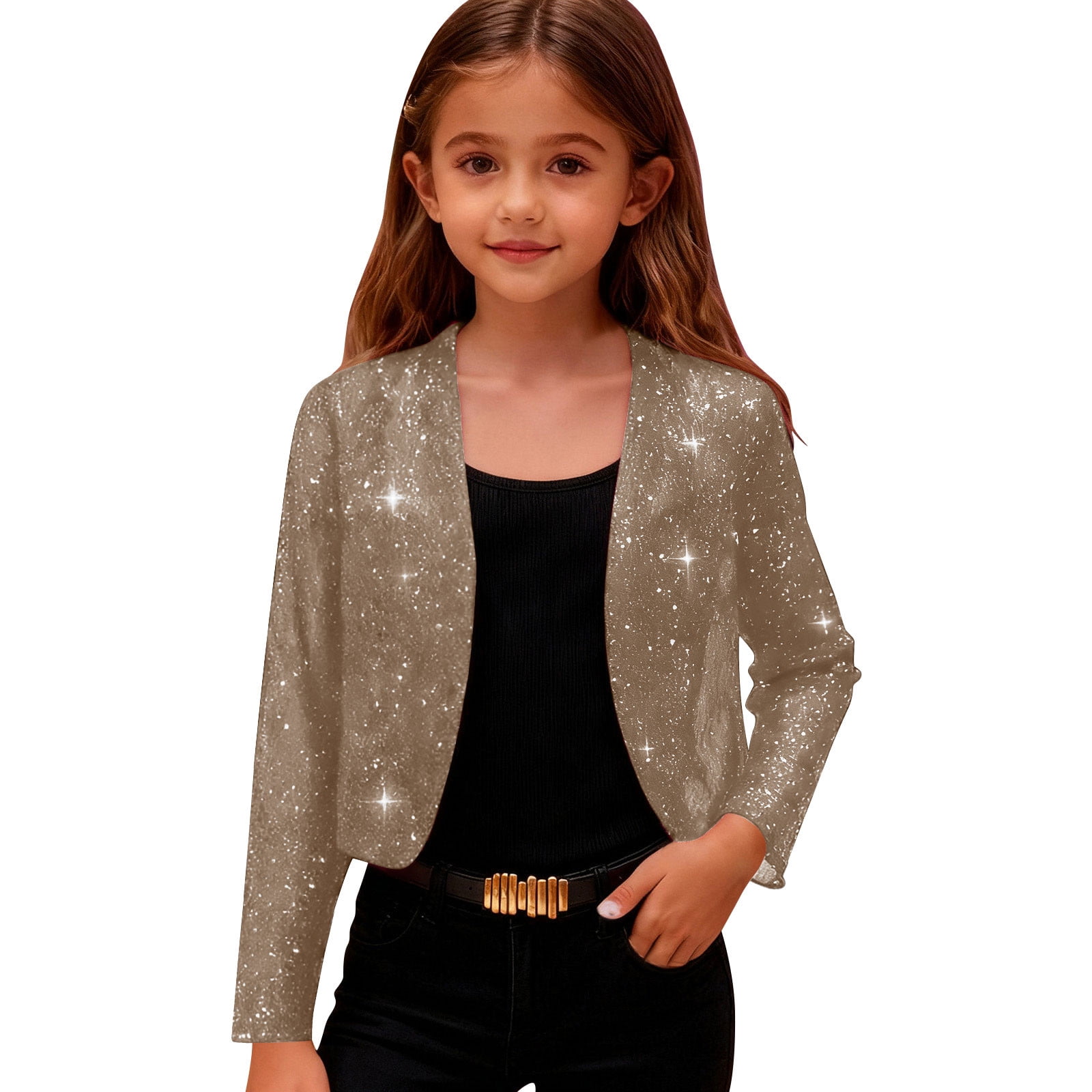 breaise Girls Sequin Bolero Jacket Kids Glitter Shiny Shrug Coat Long ...