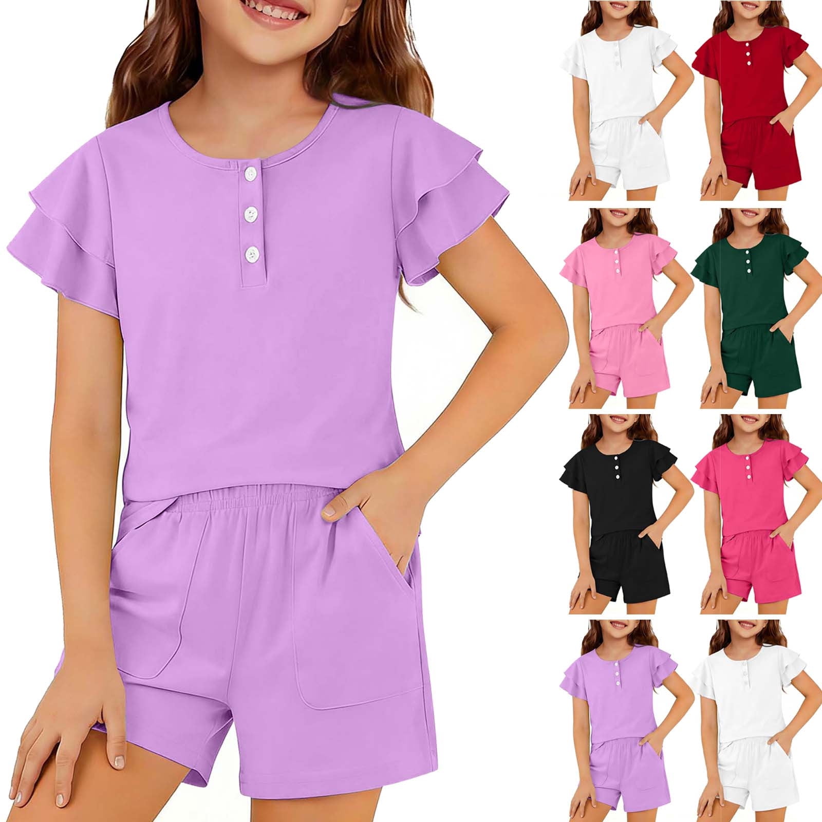 breaise Girls Summer Clothes Sets Kids Ruffled Matching Outfits ...