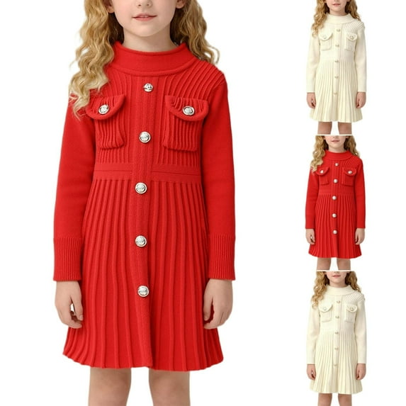 breaise Girls Sweater Dress Long Sleeve Button Down Knit Dresses Fall ...