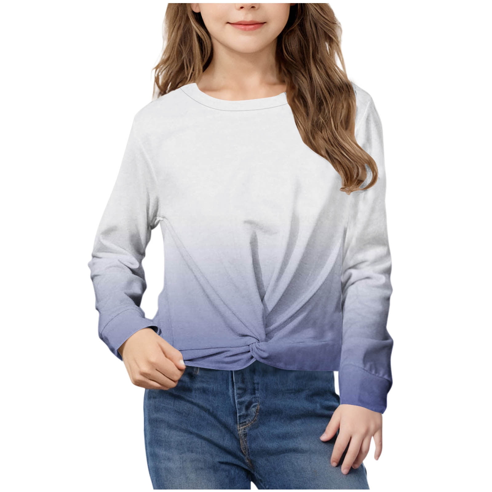 breaise Girls Tie Dye Shirts Trendy Twist Front Long Sleeve Shirts Cute ...