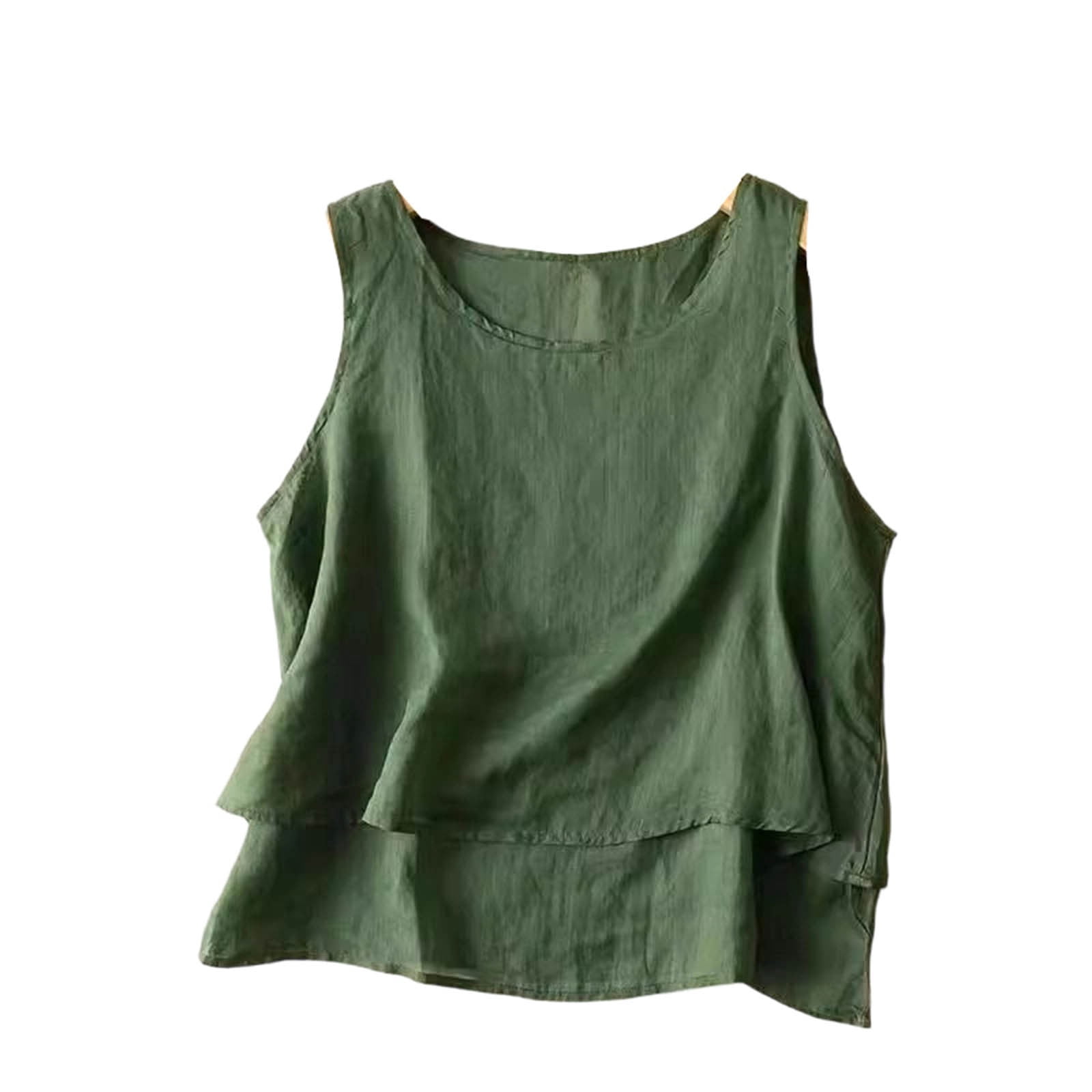 breaise Linen Tank Tops for Women Summer Sleeveless Crewneck Gauze ...