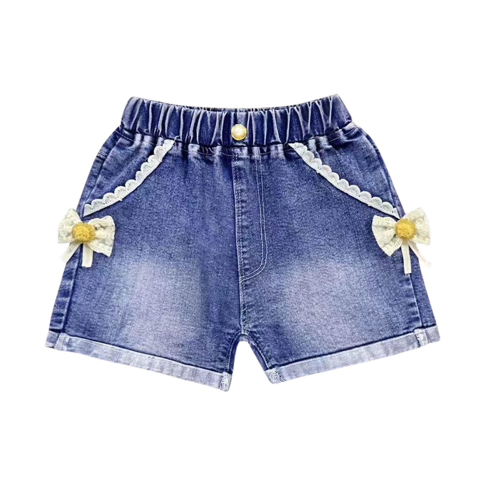 breaise Little Girls Jean Shorts Cut Off Denim Shorts Elastic Waist ...