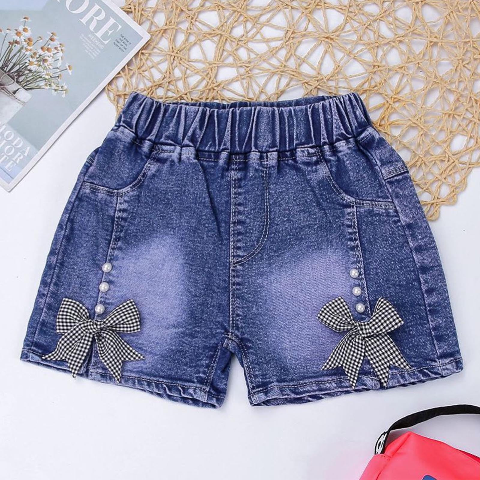 breaise Little Girls Jean Shorts Denim Elastic Waist Shorty Shorts for ...