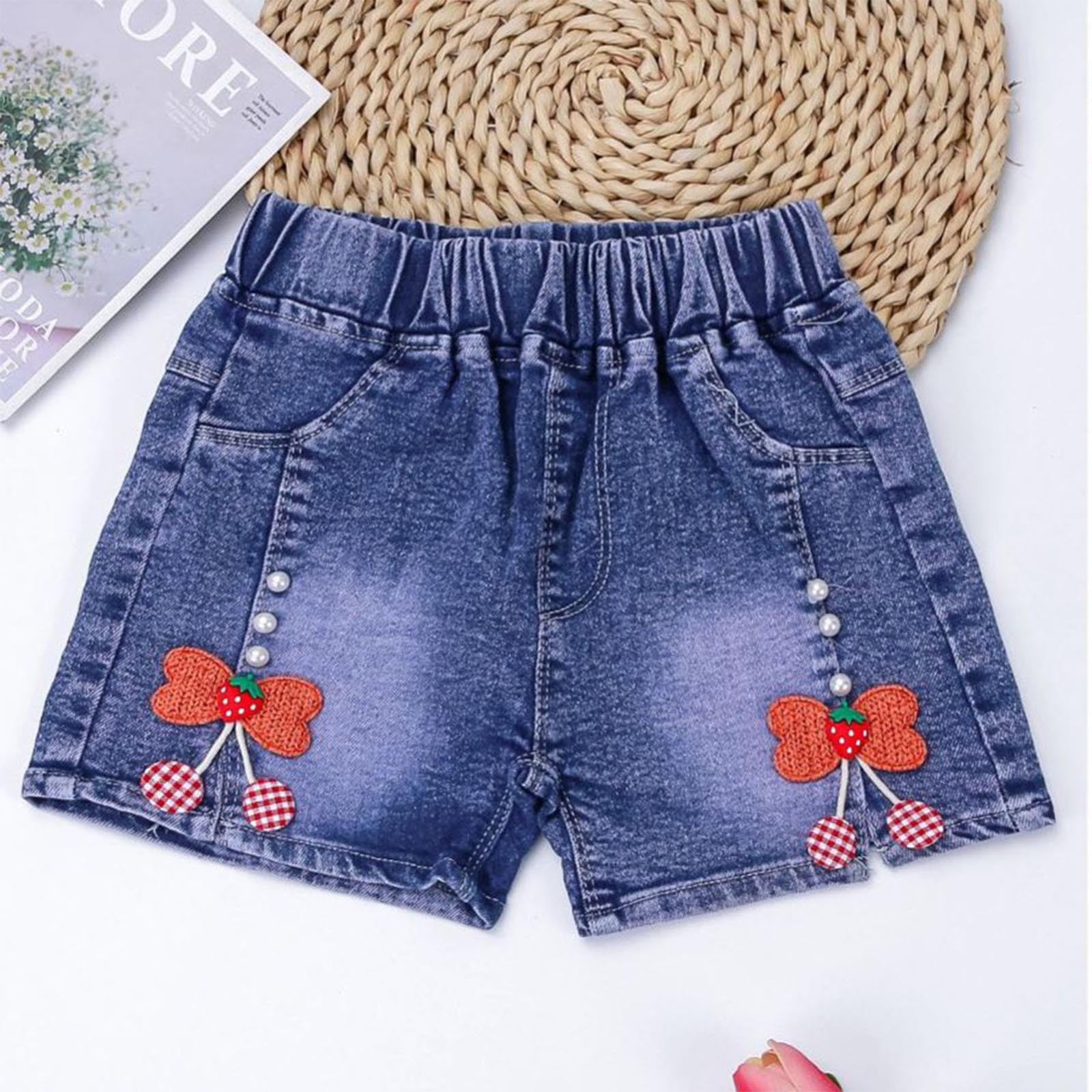 breaise Little Girls Jean Shorts Denim Elastic Waist Shorty Shorts for ...