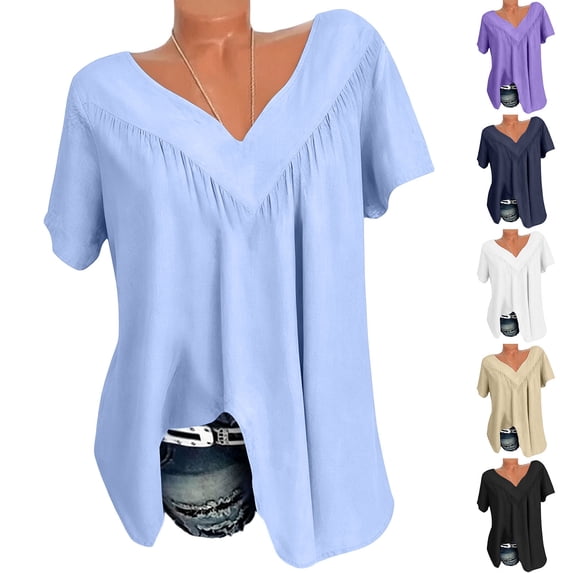 breaise Plus Size Summer Top for Women Short Sleeve Tunic Tops V Neck ...