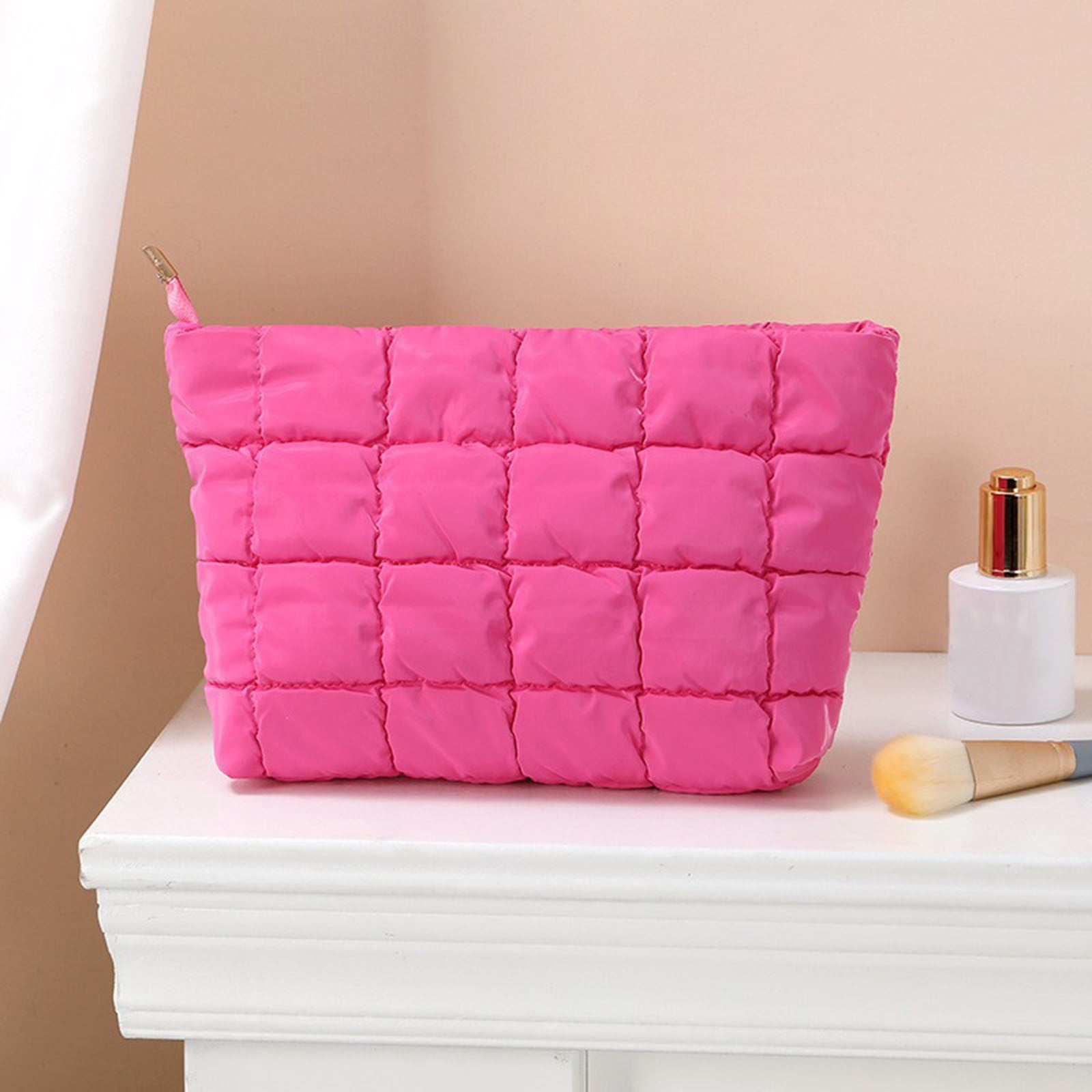 breaise Puffer Quilted Makeup Bag with Handle, Cute Puffy Cotton ...