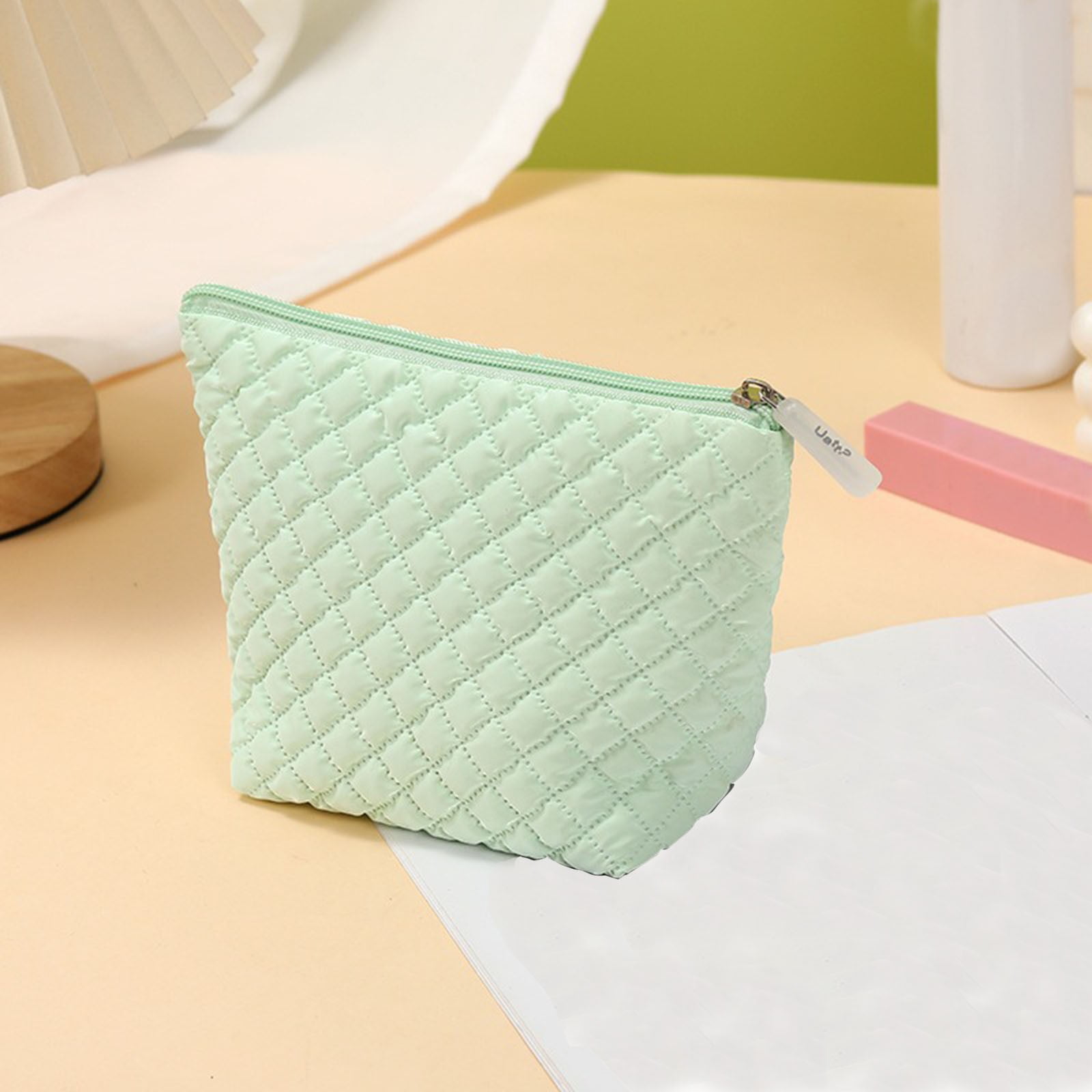 breaise Puffer Quilted Makeup Bag with Handle, Cute Puffy Cotton ...