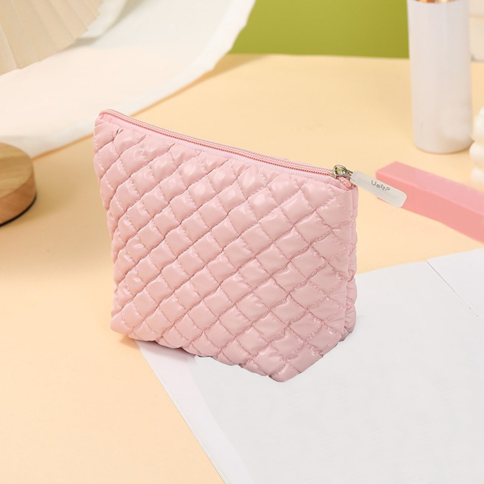 breaise Puffer Quilted Makeup Bag with Handle, Cute Puffy Cotton ...