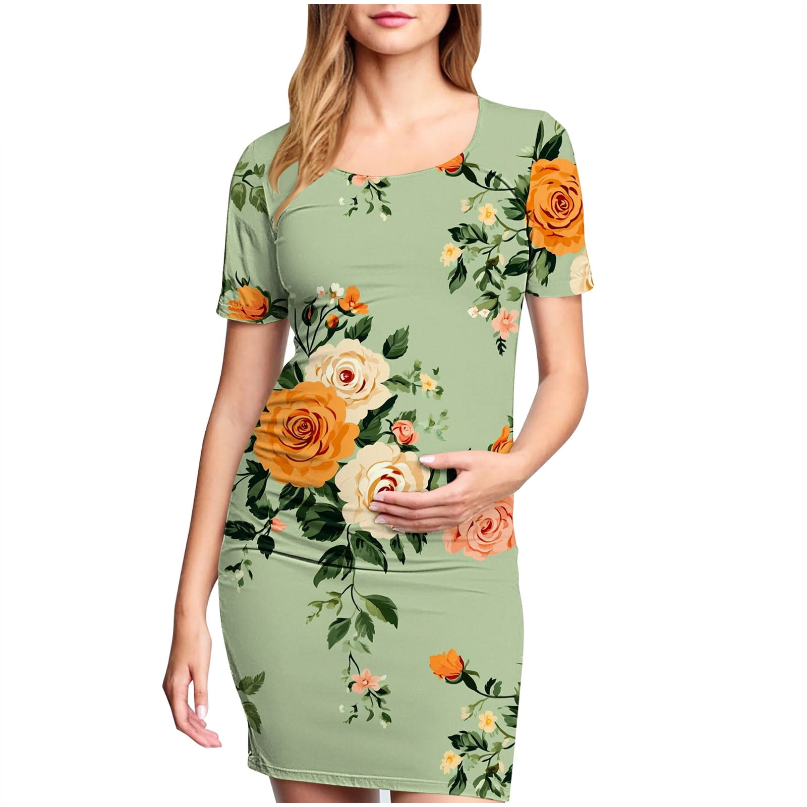breaise Summer Maternity Dresses,Women‘s Floral Side Ruch Bodycon Dress ...