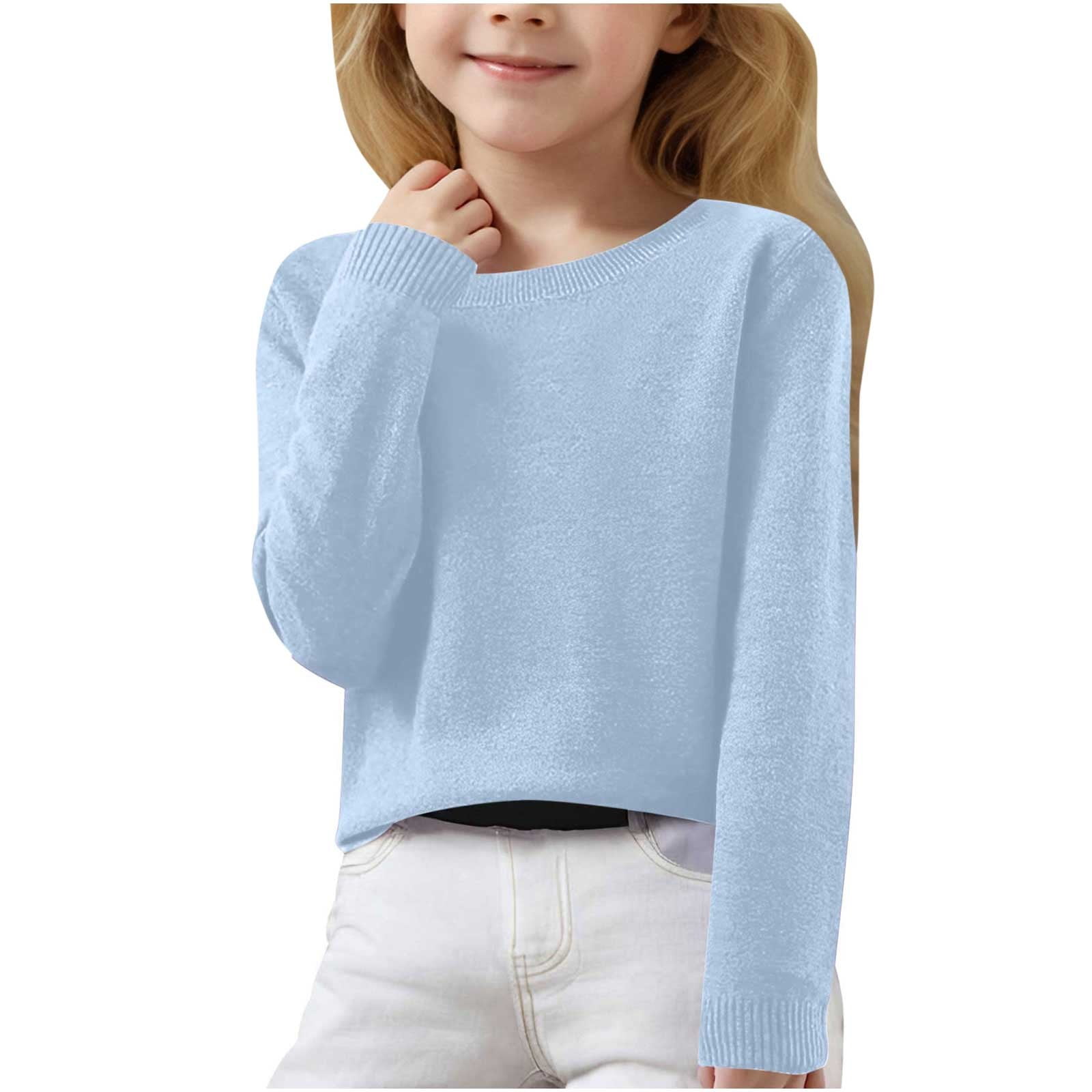 breaise Teen Girls Knit Sweaters Kids Trendy Solid Crew Neck Long ...