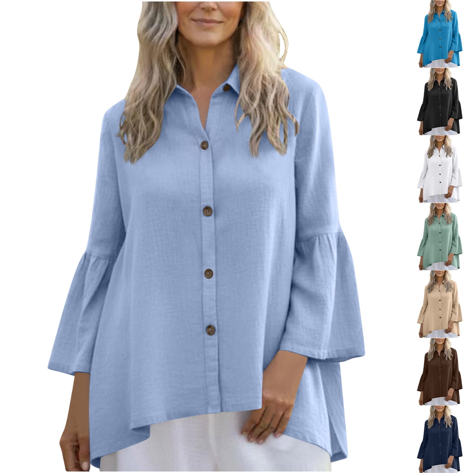 breaise Tshirt for Women Casual Button Down Shirts Casual Bell Long ...