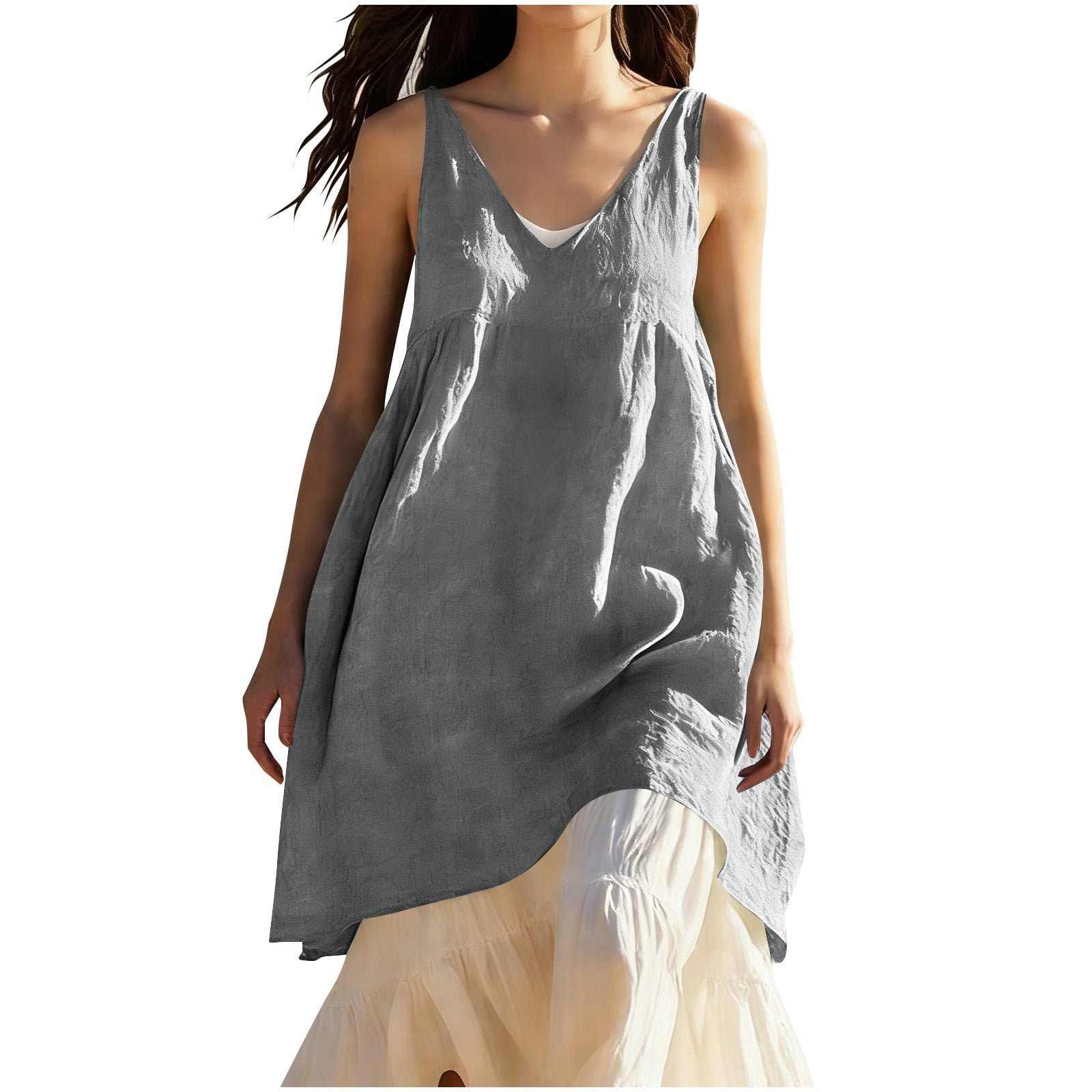 breaise Women V Neck Tank Dress Lightweight Solid Color Sleeveless Tops ...