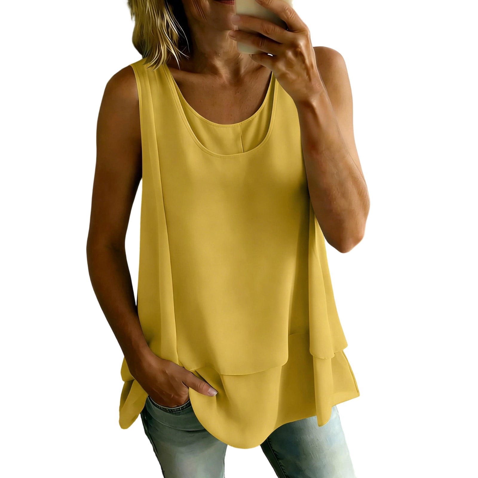 breaise Women's Chiffon Layered Tank Tops Summer Sleeveless Round Neck ...