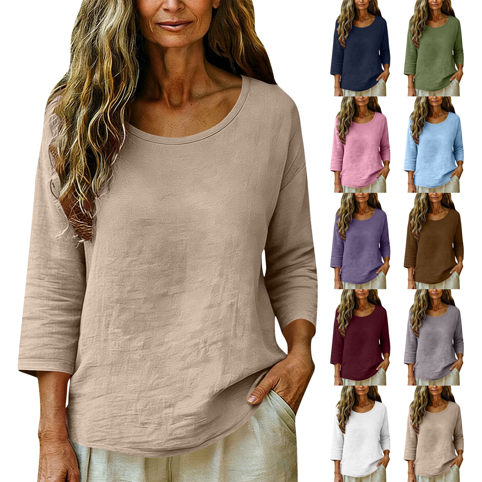 breaise Women's Cotton Linen T-Shirts Short Sleeve Crewneck Top Loose ...