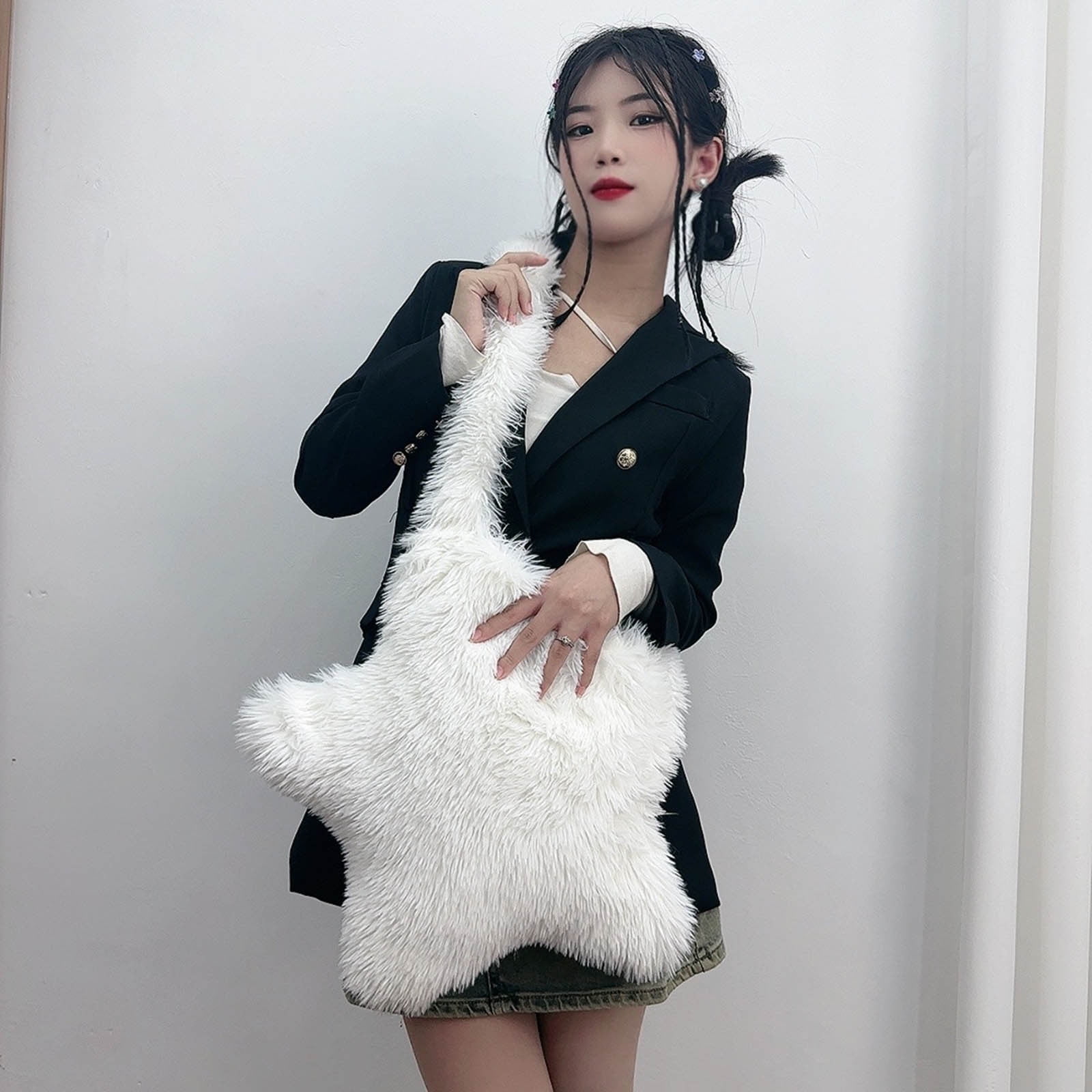 breaise Women's Fuzzy Star Crossbody Tote Bags Furry Shoulder Bag Cute ...