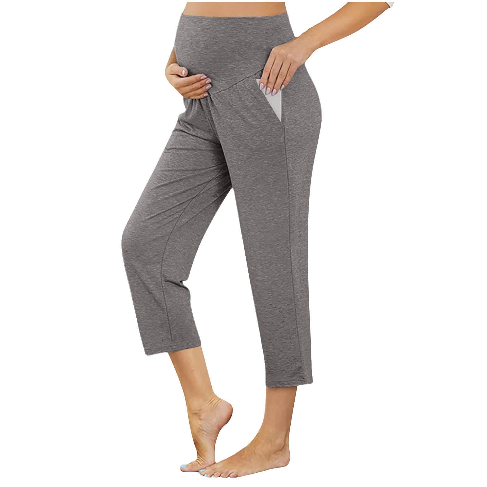 breaise Women's Maternity Capris Pants Over The Belly Wide Leg Pants ...