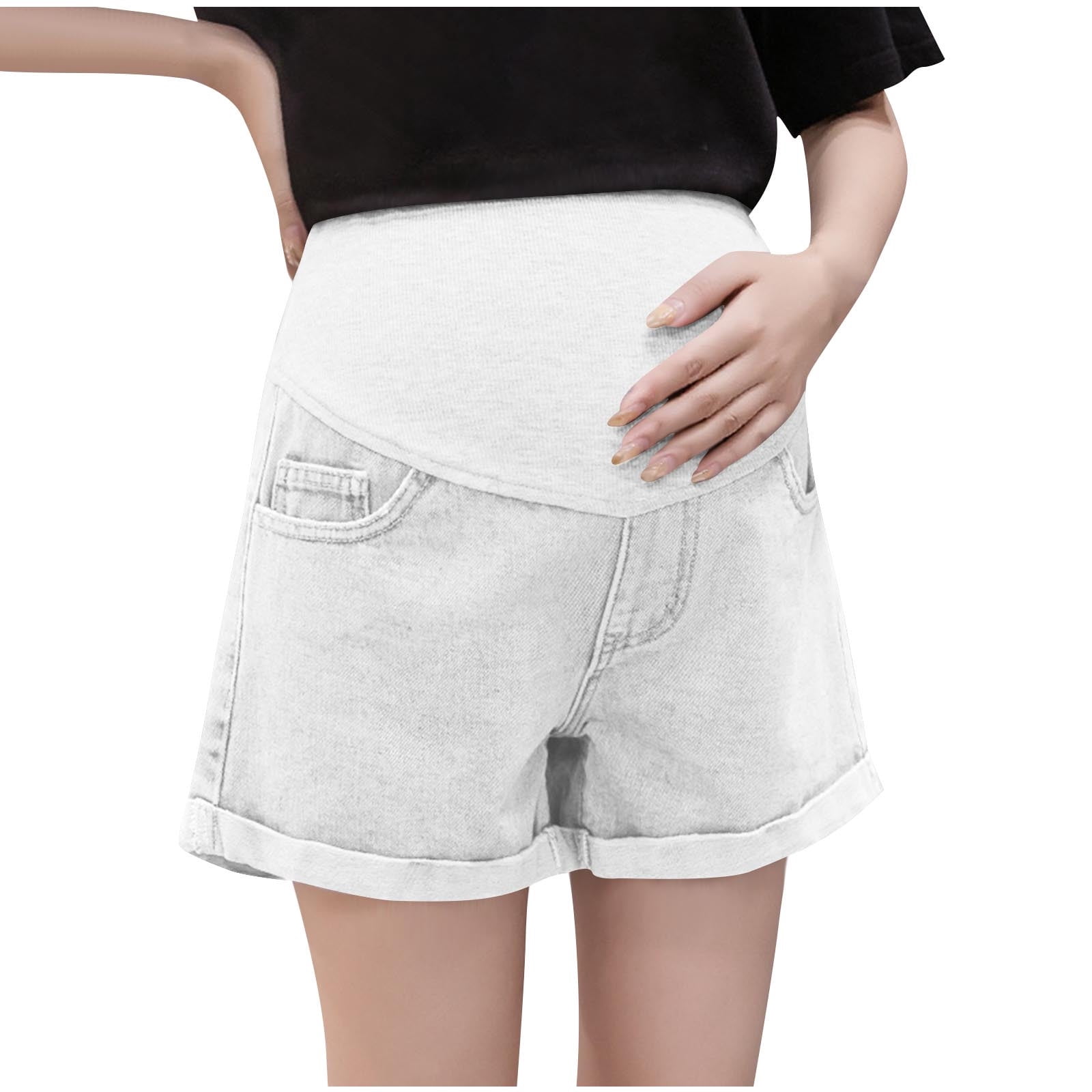 breaise Women's Maternity Jean Shorts Roll Hem Over The Belly Shorts ...