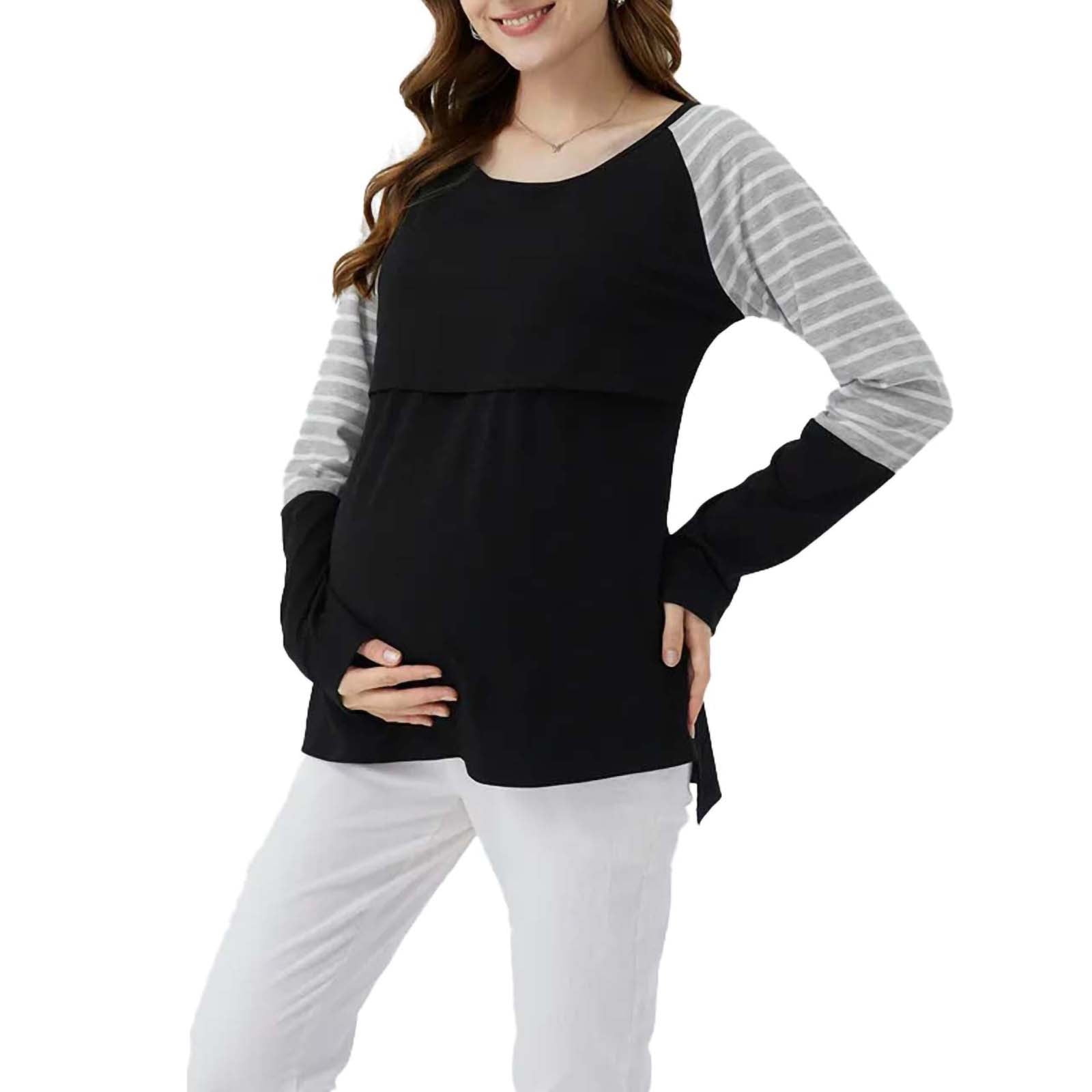 breaise Women's Maternity Nursing Tops Trendy Color Block Patchwork ...