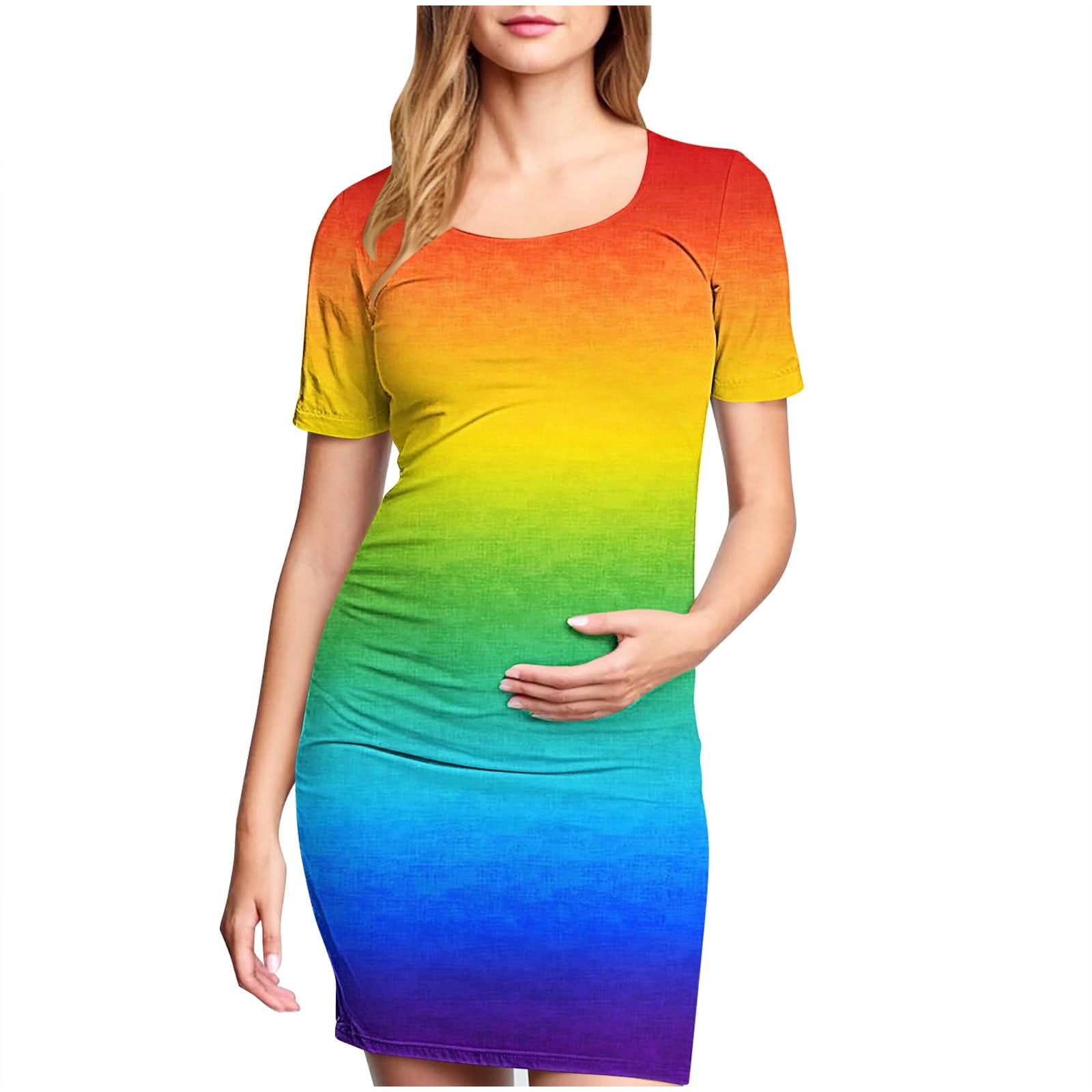 breaise Women's Maternity Short Sleeve Dresses Side Ruching Bodycon ...