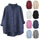 breaise Women's Ruffle Button Down Tshirt 3/4 Sleeve V Neck Blouse ...