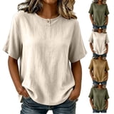 breaise Womens Cotton Linen Summer Tops Casual Short Sleeve V Neck ...