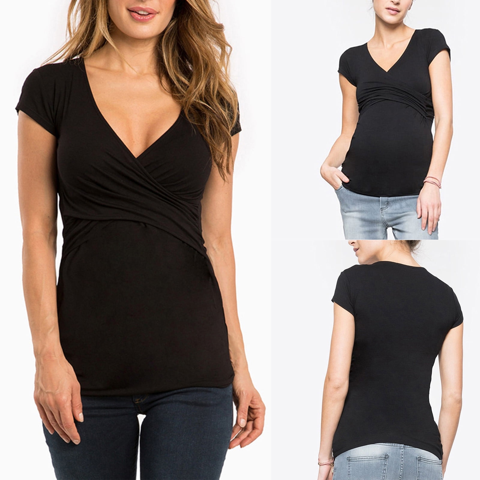 breaise Womens Maternity Nursing Tops,Layered Wrap for Breastfeeding, V ...