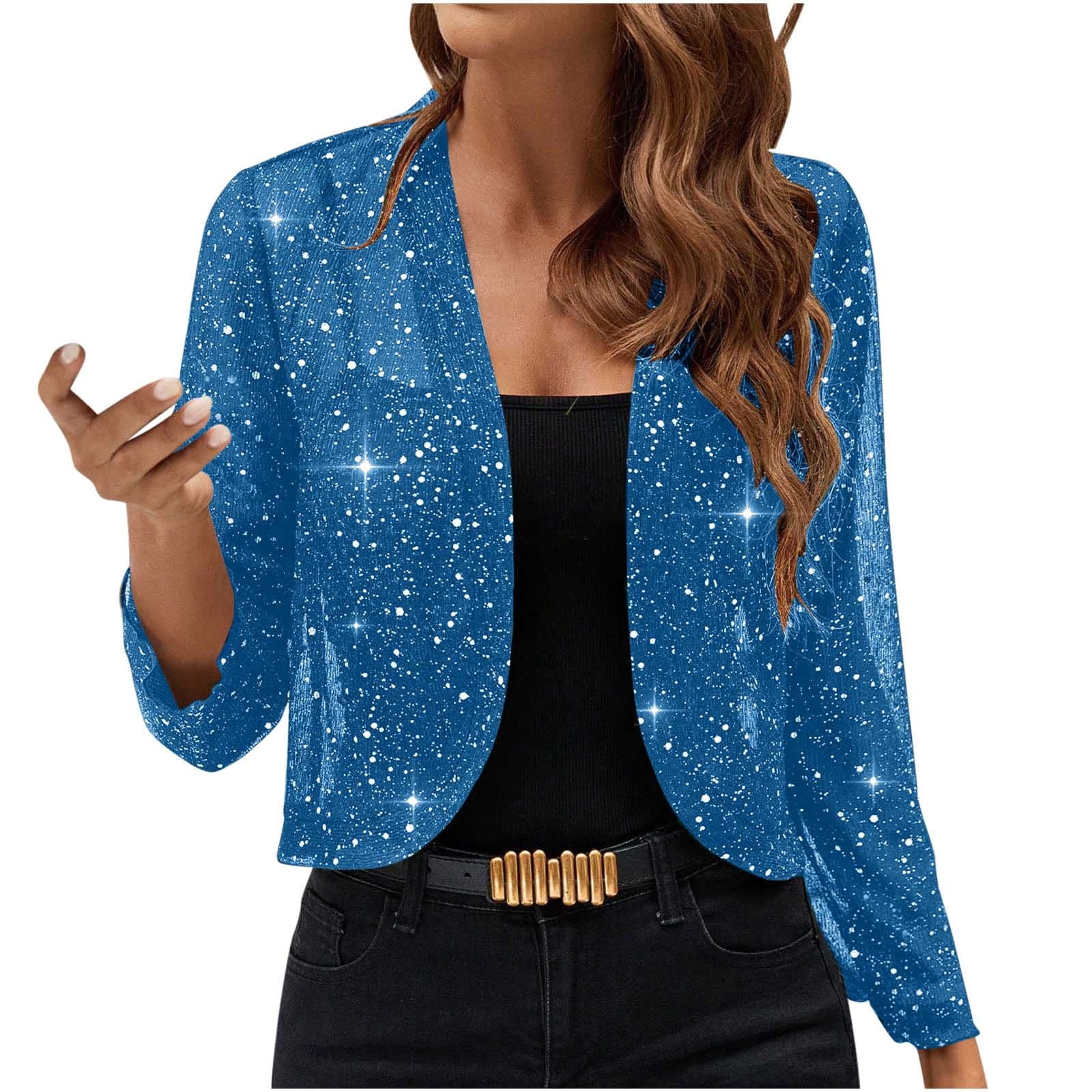 breaise Womens Sequin Jacket Sparkly Glitter Open Front Cropped Blazer ...