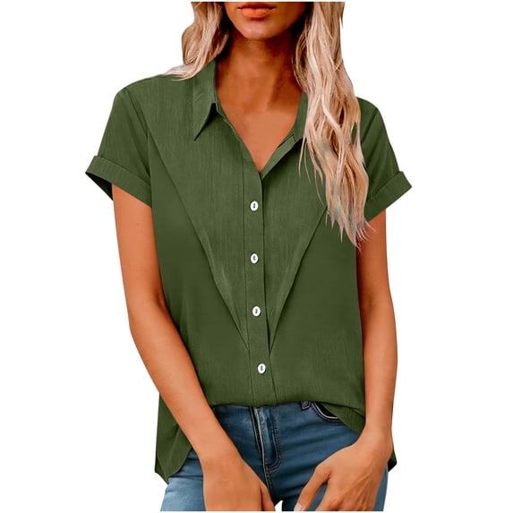 breaise Womens Short Sleeve Shirts Plus Size V Neck Collared Button ...