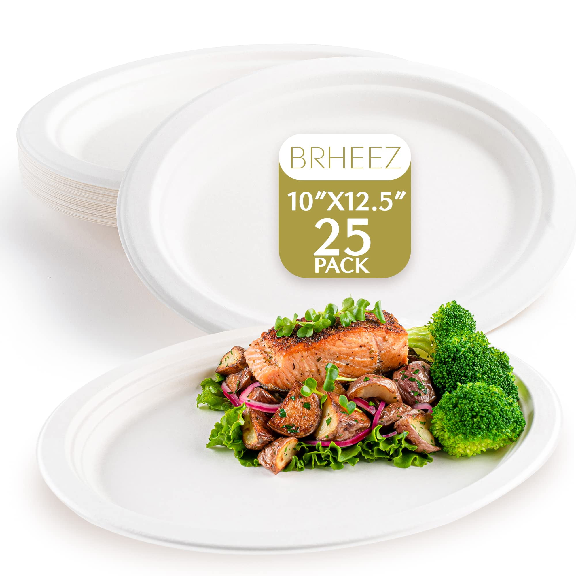 brheez Disposable Oval Paper TSF6 Dinner Plates (25pk) Heavy Duty ...