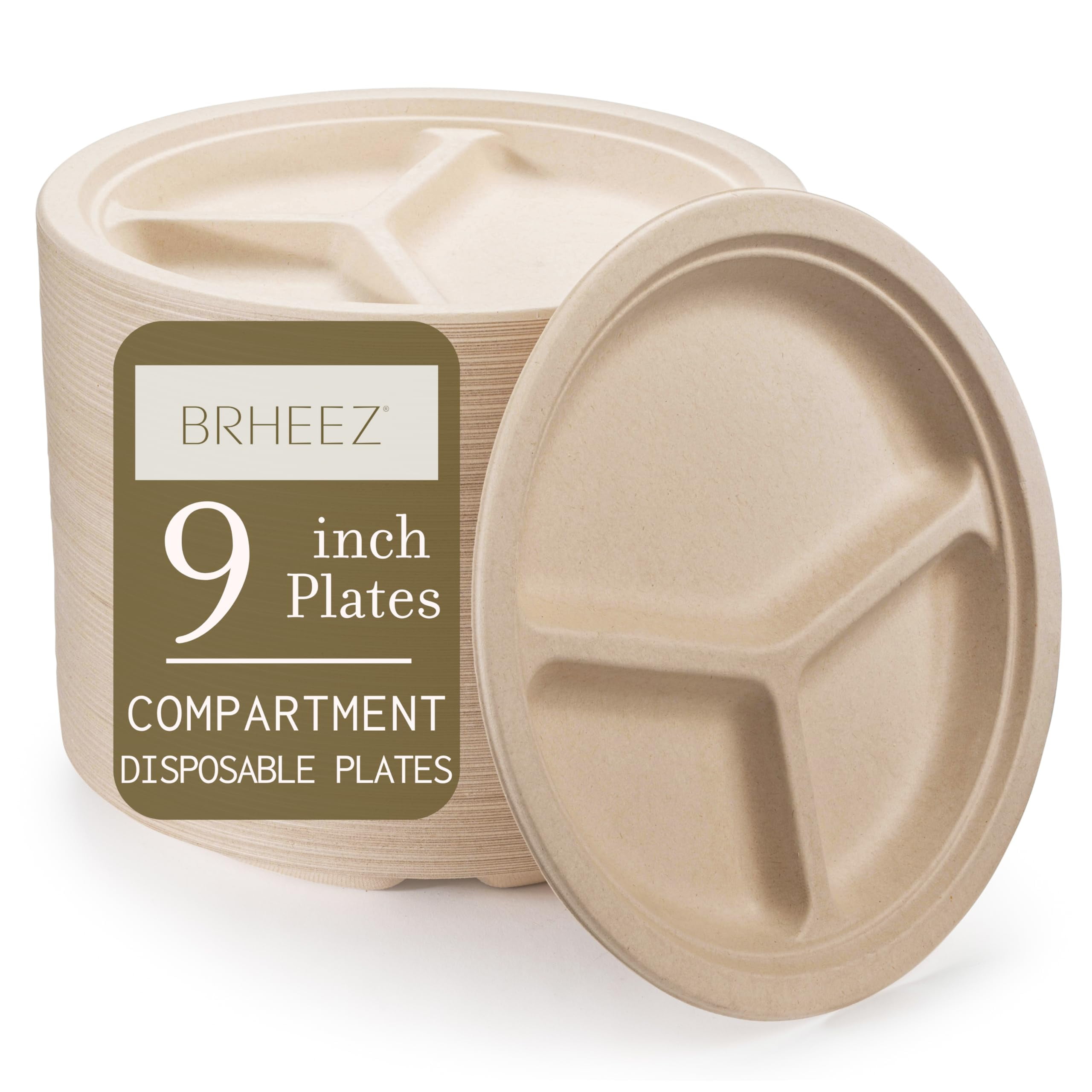 brheez Heavy Duty Compartment Disposable Plates AFN19 Inch 60 Plates ...