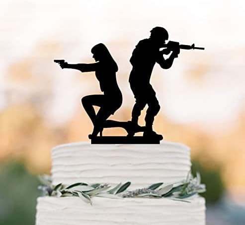 bride and groom with gun Wedding Cake toppers, Sexy Spy theme wedding ...