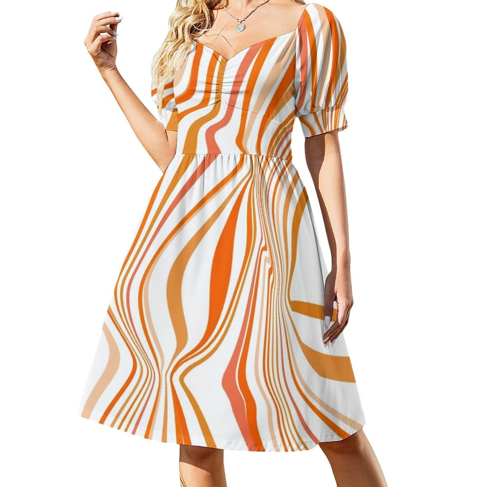 bright wavy orange Sleeveless Dress evening dress ladies luxury dresses ...