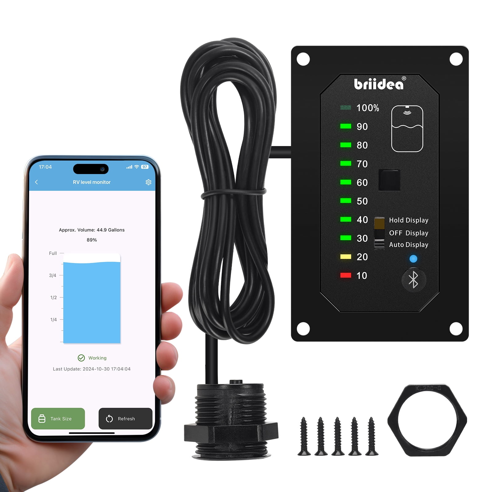 briidea Bluetooth RV Water Tank Level Sensor Monitor Indicator with App ...